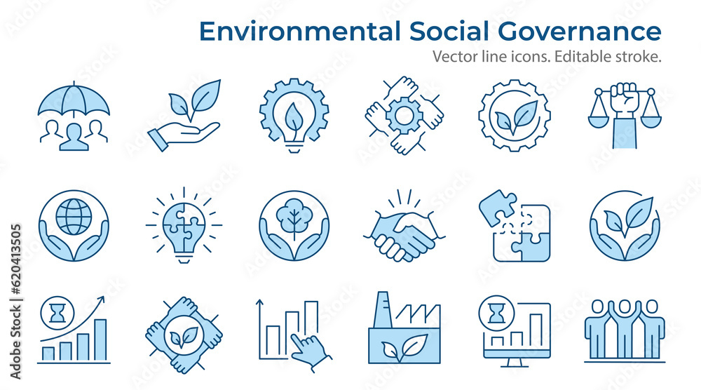 ESG flat icons, such as ecology, environment social governance, risk ...