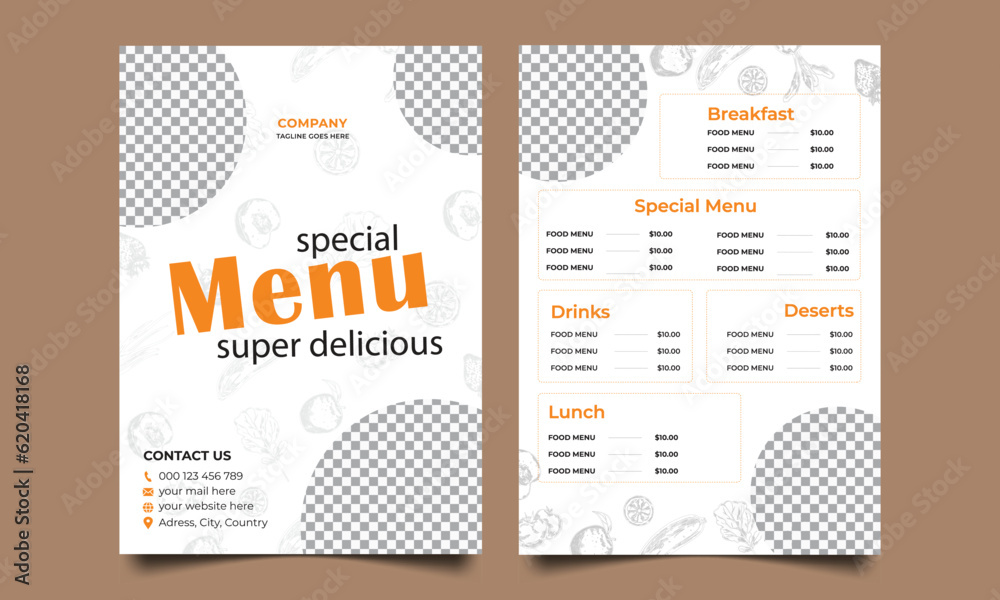 food menu for restaurant and cafe. Template Design Food Leaflet. Stock ...