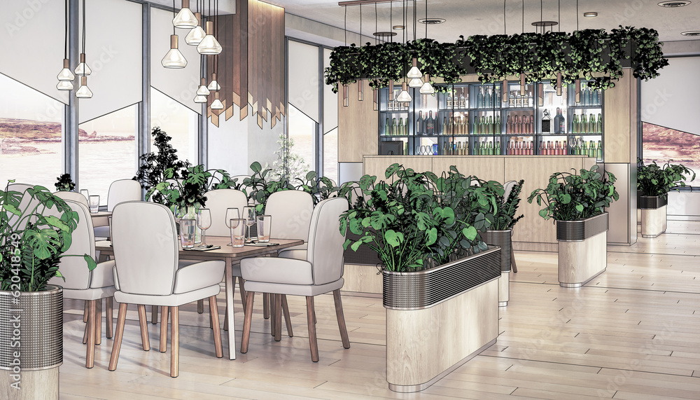 Conception of a Modern Outlook Restaurant With Appealing Interior ...