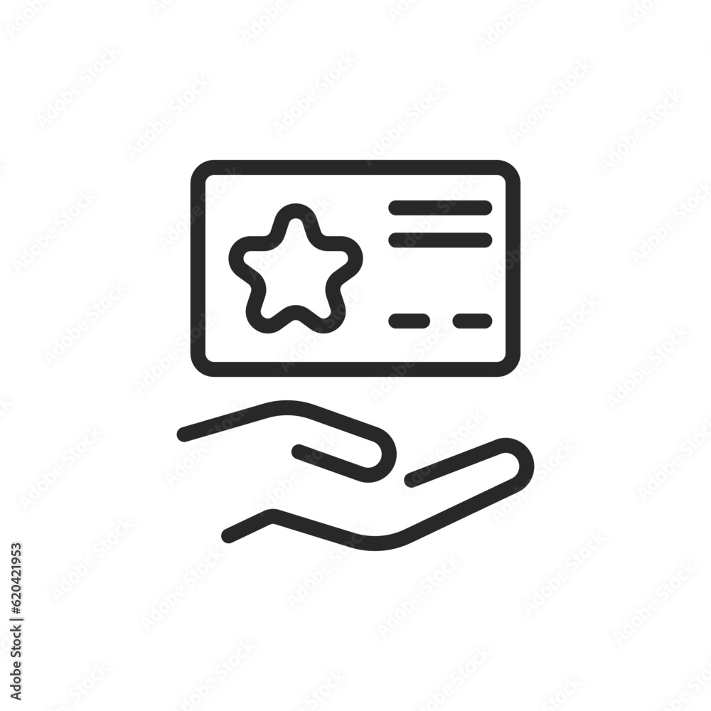 Member Card in Hand Icon. Vector Linear Editable Sign of Hand Holding a ...