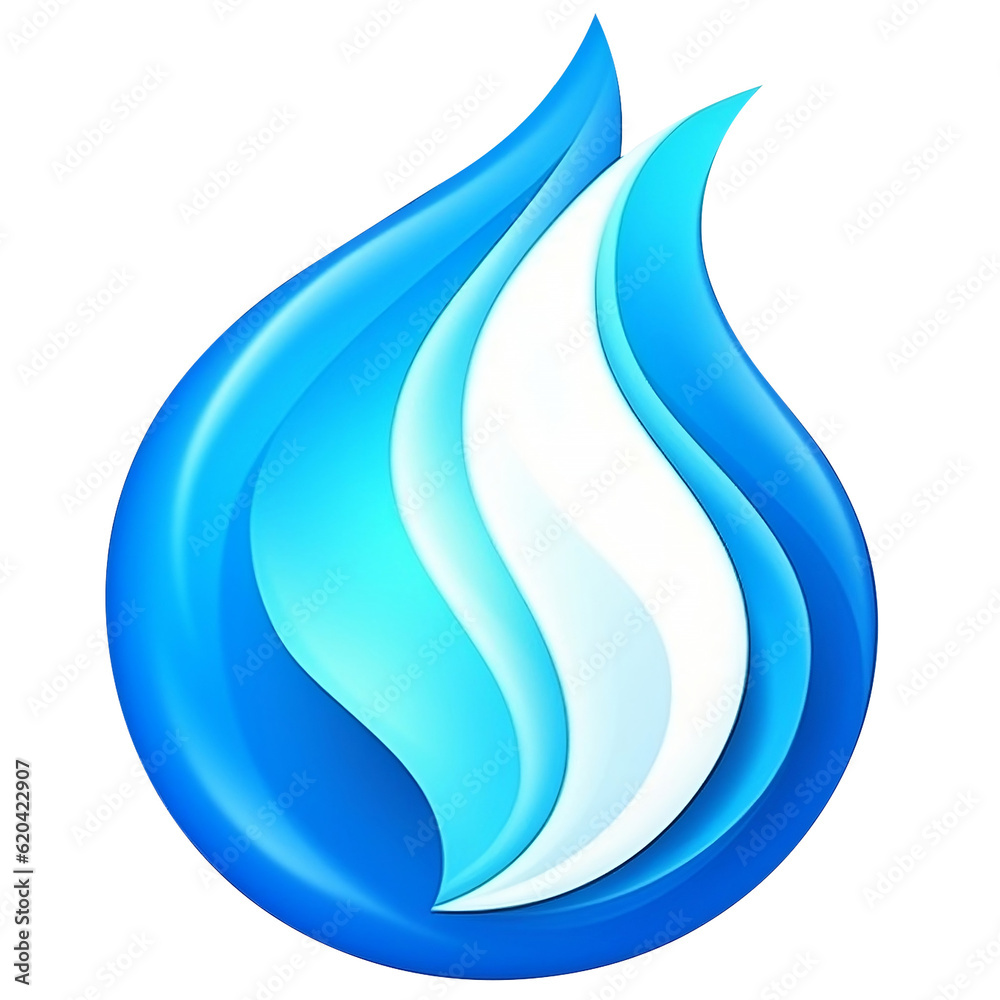 3d render blue and white fire flame icon. Realistic oxygen gas. Blaze ...