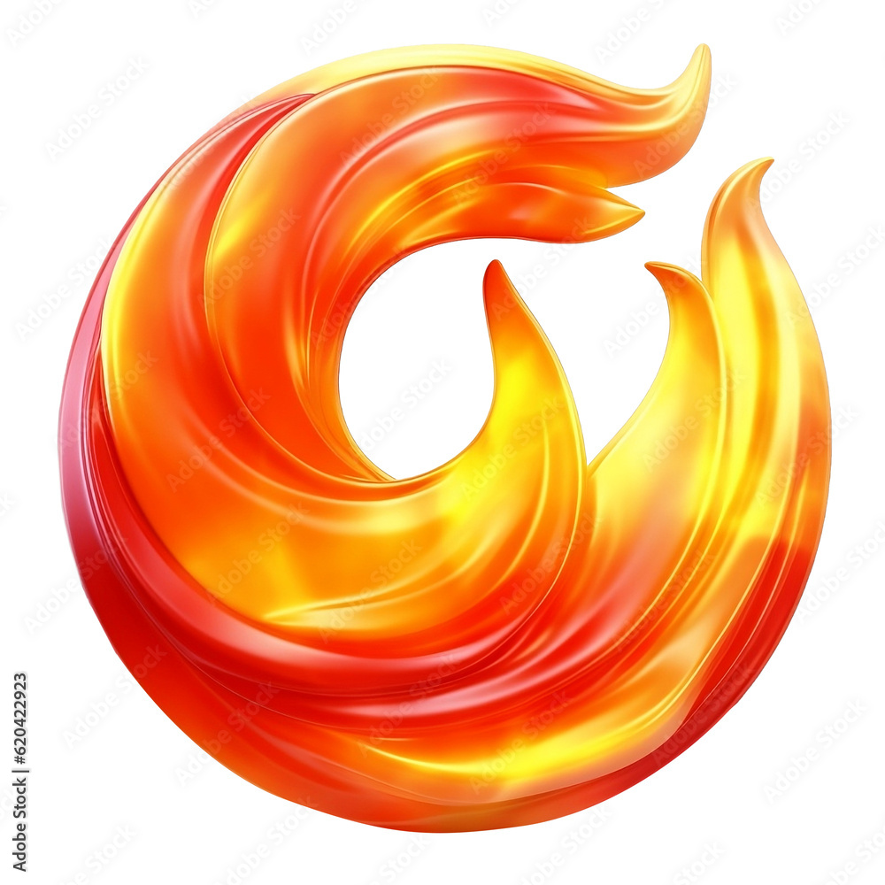 3d render round warm orange fire flame icon. Realistic hot sparks light ...