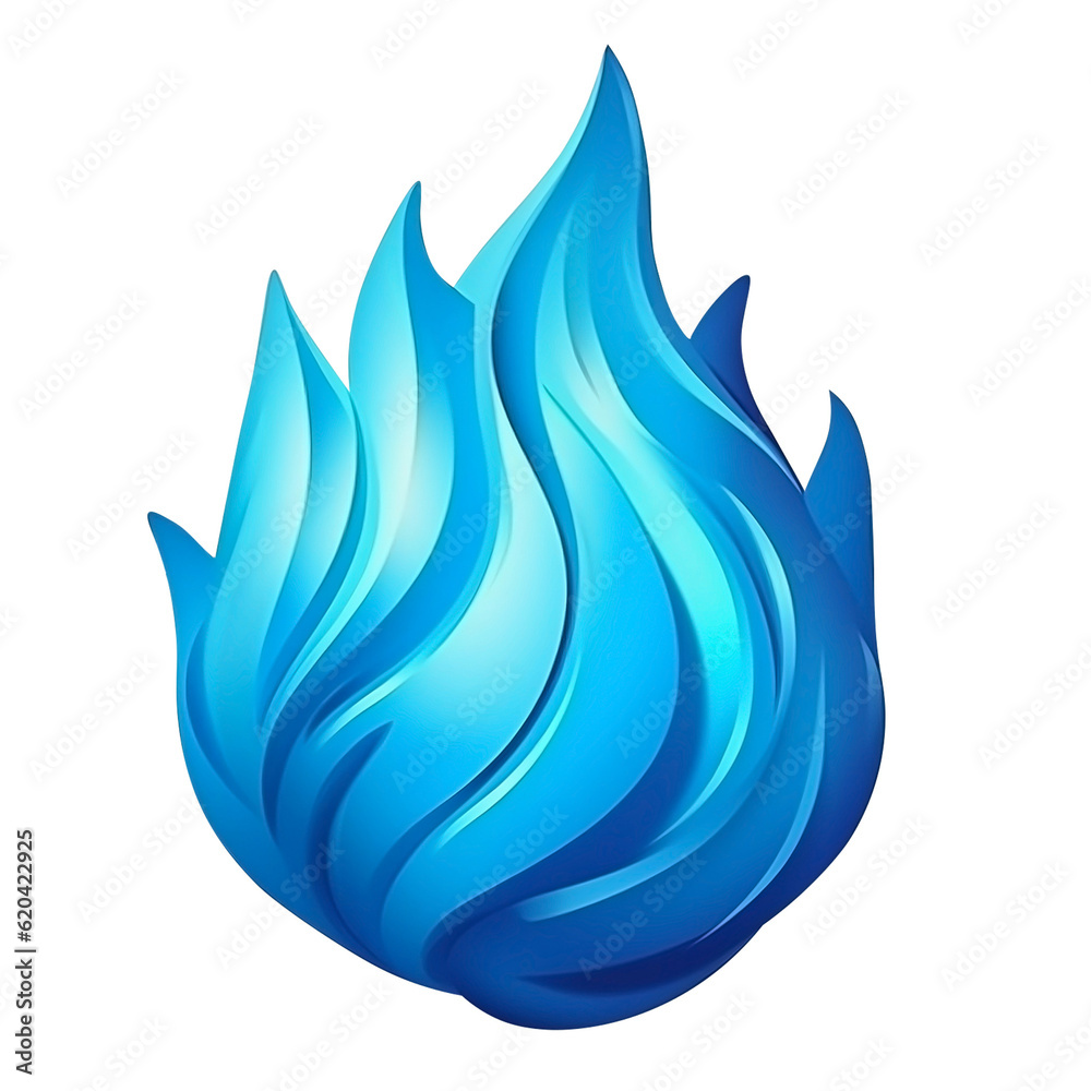 3d render blue fire flame icon. Realistic carbon monoxide gas. Blaze ...