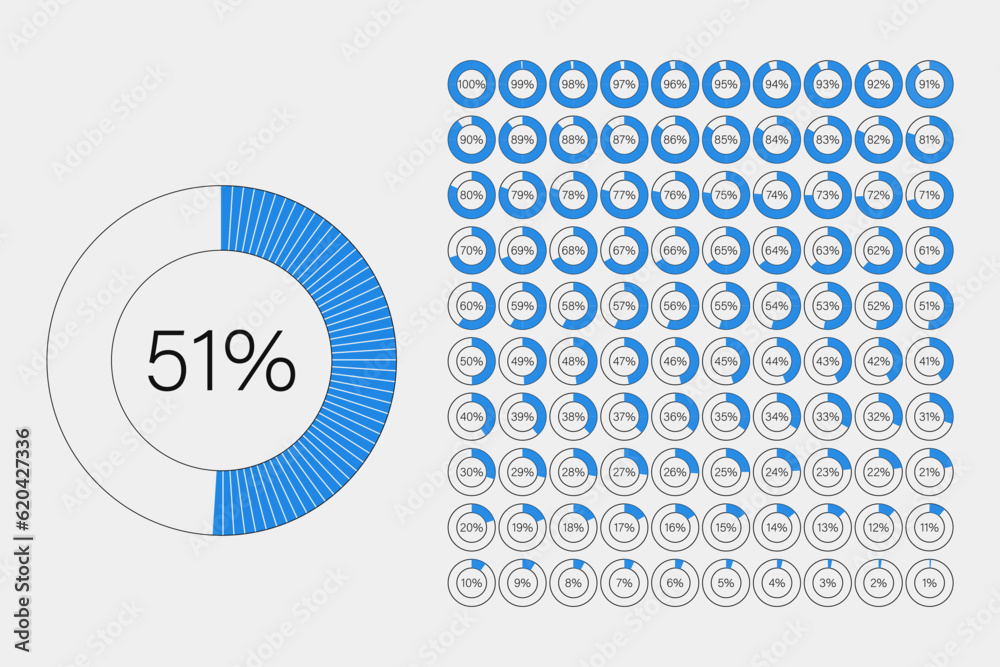 Set of circle percentage diagrams from 1 to 100 for web design, user ...