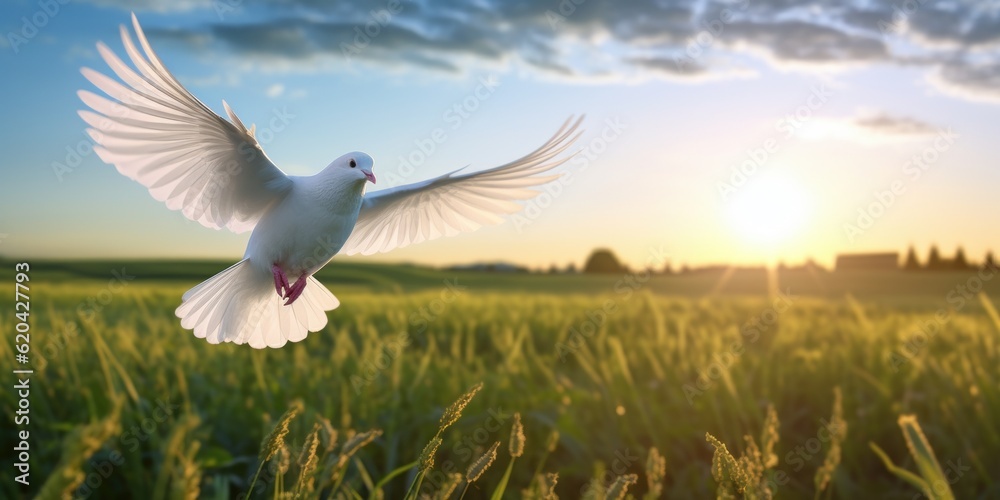 International Peace Day, White Dove Flying on Blue Sky Background, Bird ...