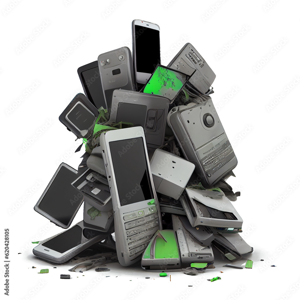 Heap of recyclable electronic waste (E-waste) on transparent background ...