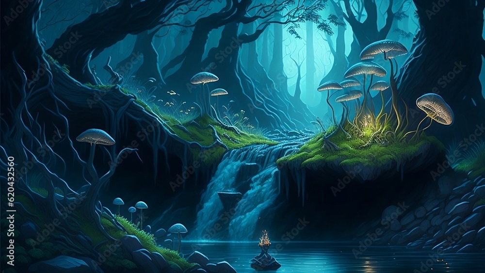 Enchanted Forest Glowing Mushrooms Mythical Creatures Magical ...
