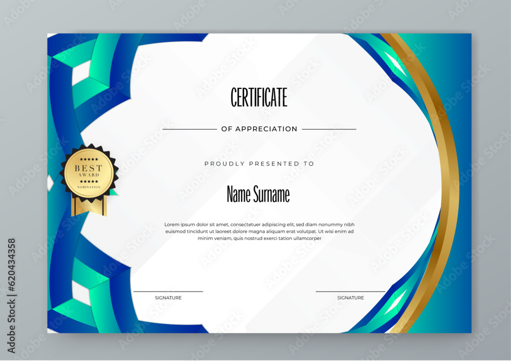 modern white and blue certificate of completion template with vibrant ...