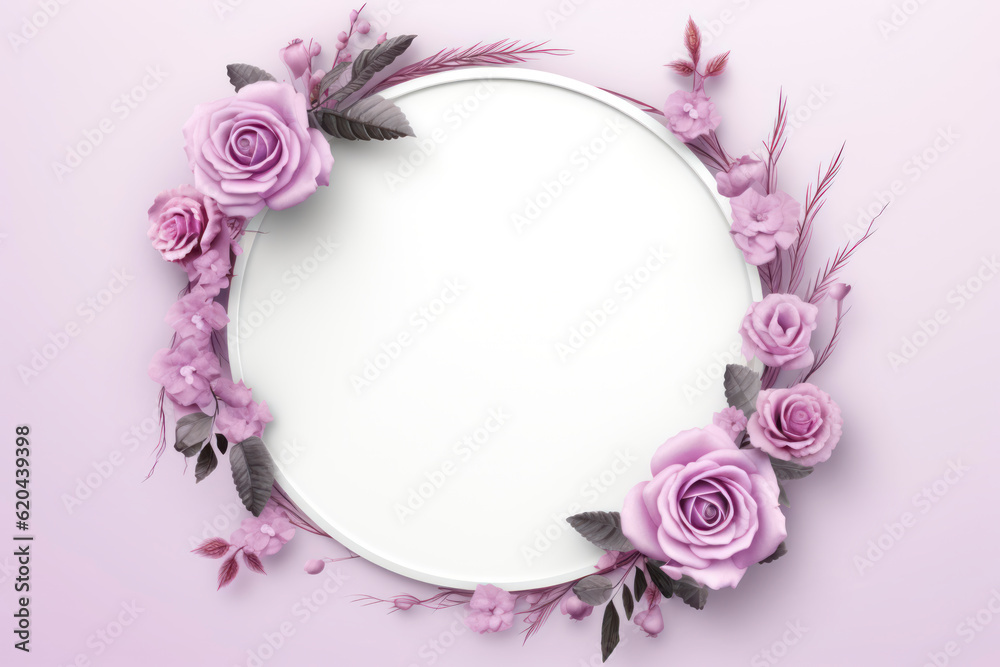 3D flower wedding invitation circle card - Realistic floral frame on ...