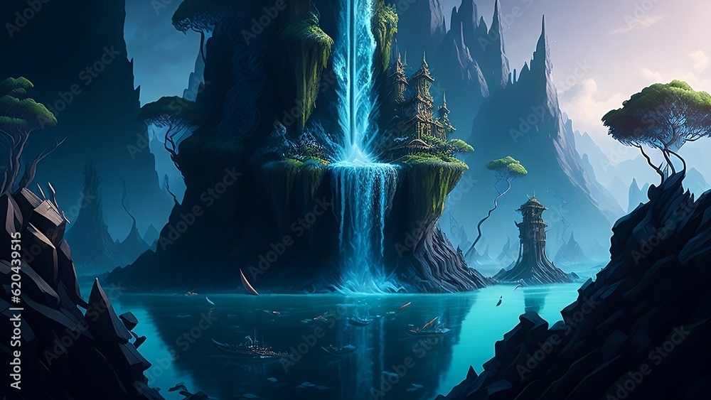 Massive Floating Islands Majestic Waterfalls Bioluminescent Plants ...