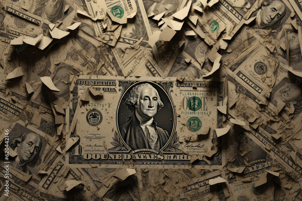 It is a collection of money stacks of US dollar banknotes that make up ...