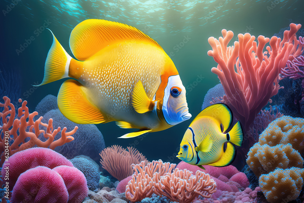Animals of the underwater sea world. Ecosystem. Colorful tropical fish ...