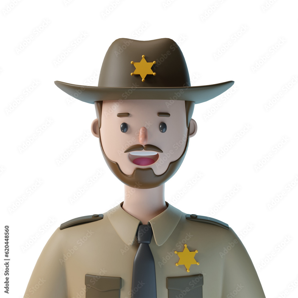 3d sheriff cartoon character avatar isolated in 3d rendering Stock ...