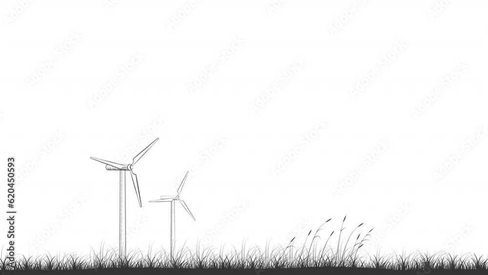 Animated wind park illustration. Encouraging clean energy project. Zero ...