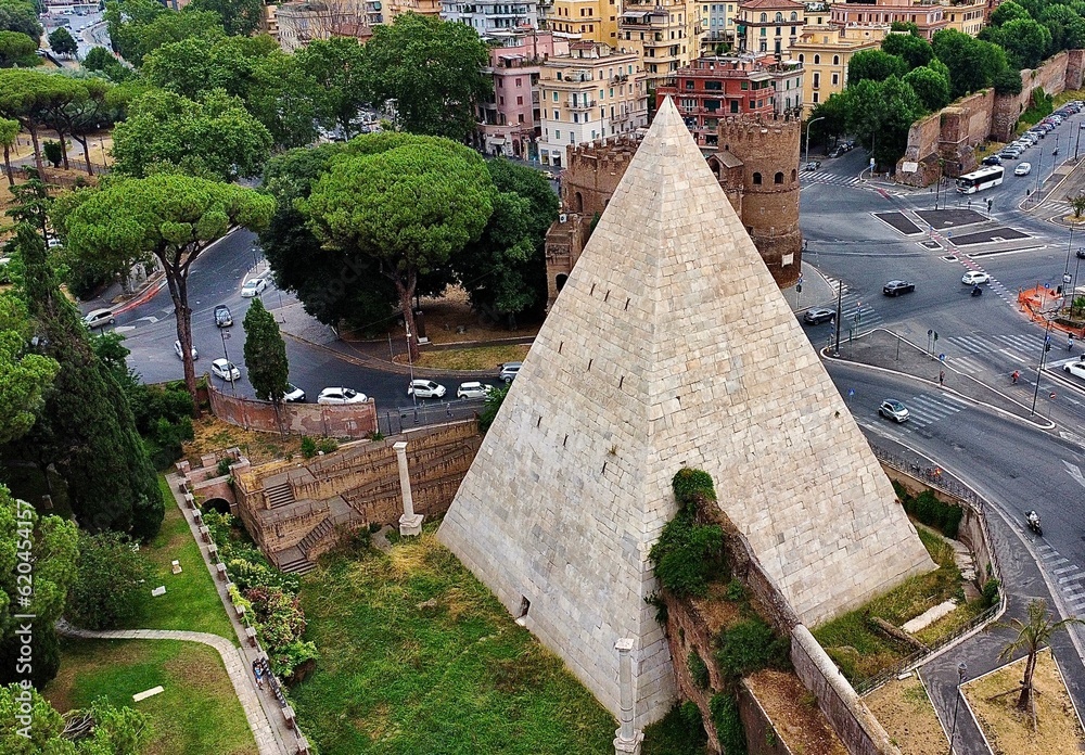 drone photo Caius Cestius Pyramid, Piramide di Caio Cestio Rome Italy ...