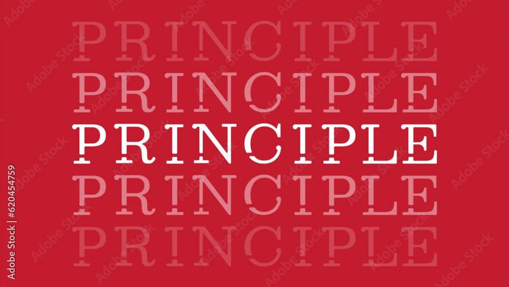 Animated principle text. Repeated word. Fundamental truth. Primary rule ...