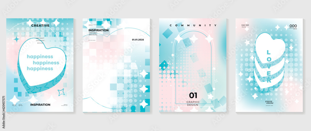 Idol lover posters set. Cute gradient holographic background vector ...
