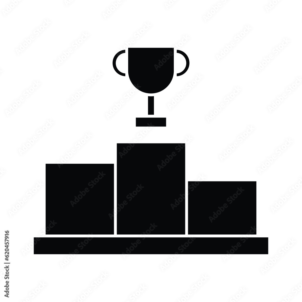 Winner podium with trophy cup symbol glyph icon vector. Reward and ...