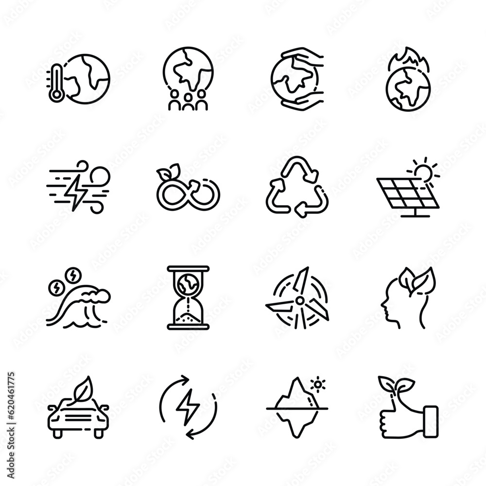 Set of climate change icons, Global warming effect , earthquake ...
