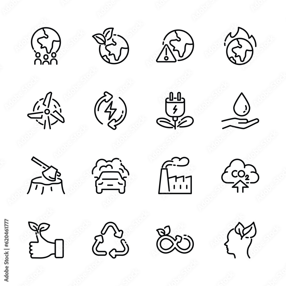 Set of climate change icons, Global warming effect , earthquake ...