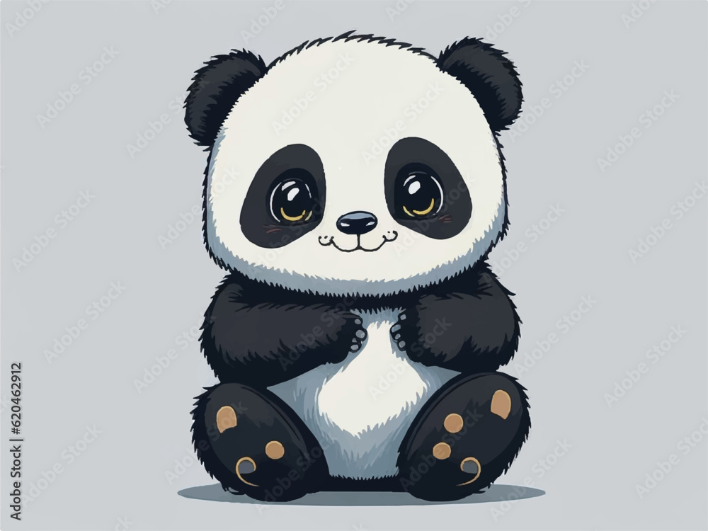 cute cartoon little panda sitting white background Stock Vector | Adobe ...