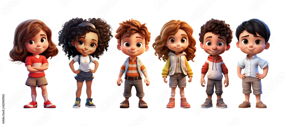 Cute Cartoon Realistic Happy Children Characters Set Stock Illustration ...
