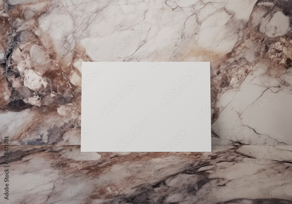 Empty white horizontal rectangle A4 paper sheet mockup on marble floor ...
