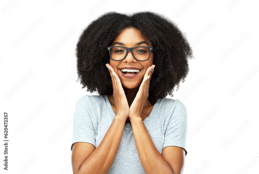 Happy, excited and portrait of a woman with a sweet, innocent and cute ...