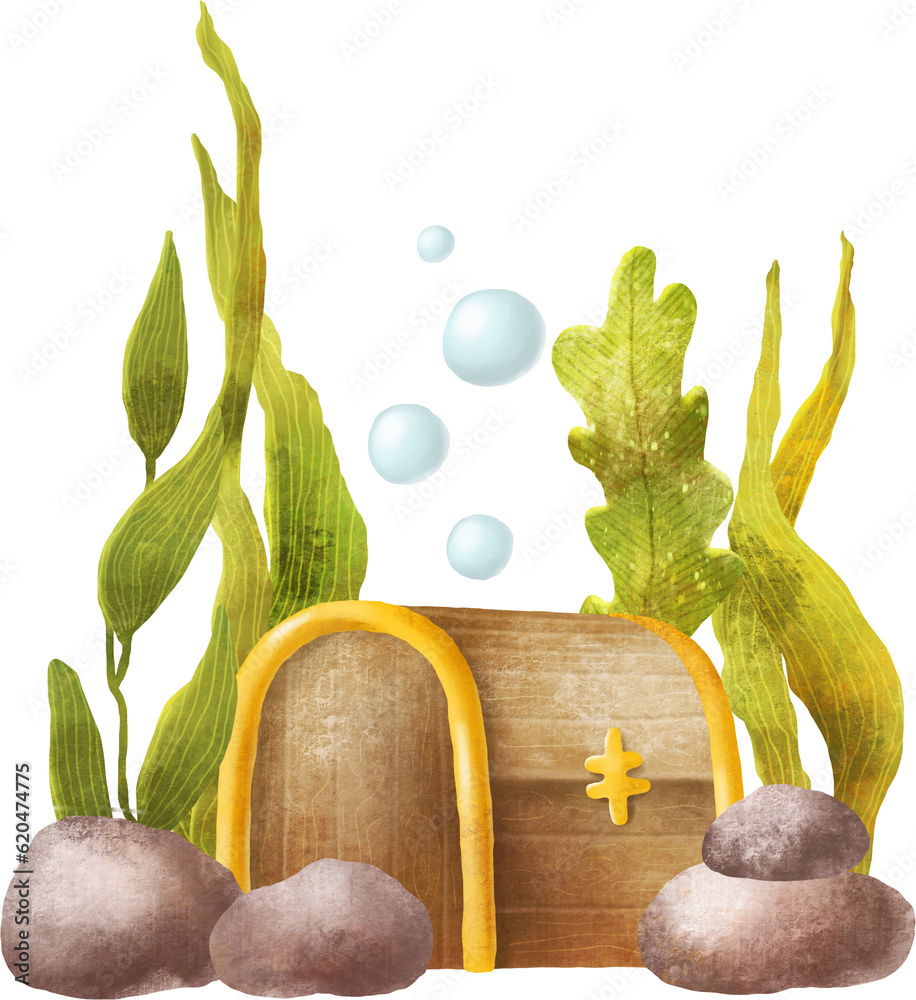 Sunken pirate treasure watercolour illustration Stock Illustration ...