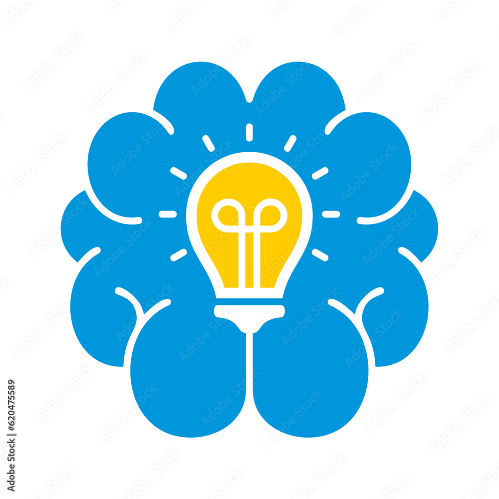 Brain thinking with lightbulb vector icon isolated on transparent ...