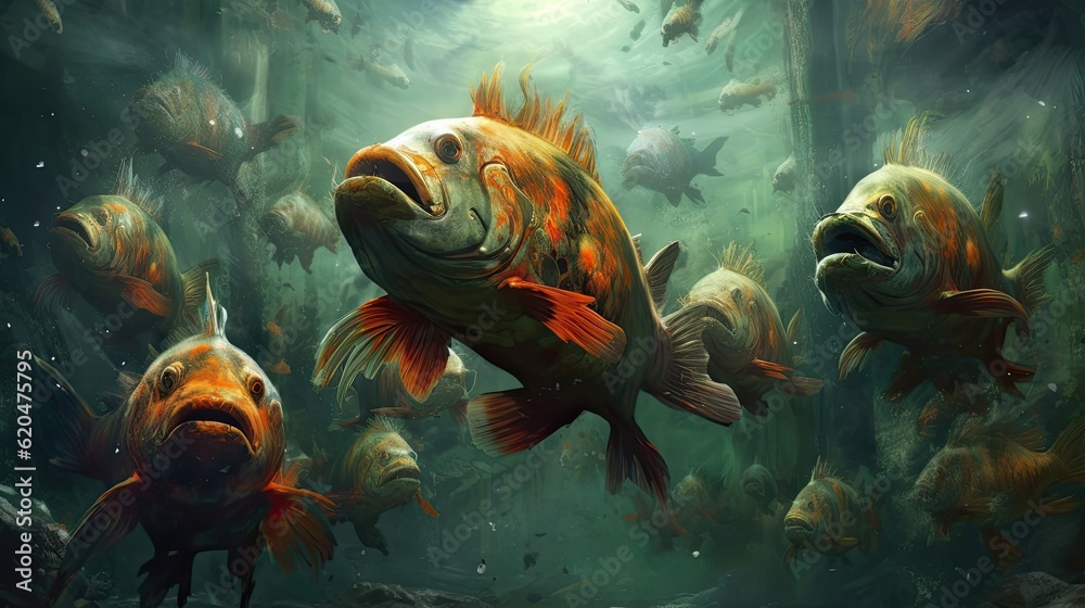 Fotografia do Stock: Piranhas have a robust, narrow body, a blunt head ...