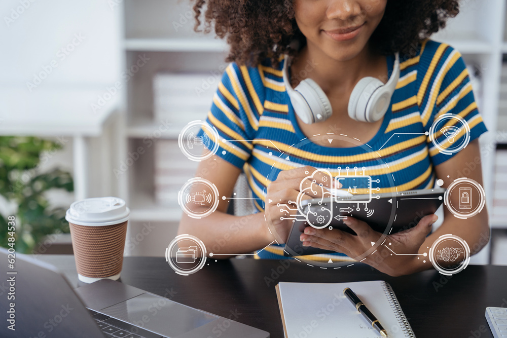 Foto de Digital transformation technology strategy, Person using laptop ...