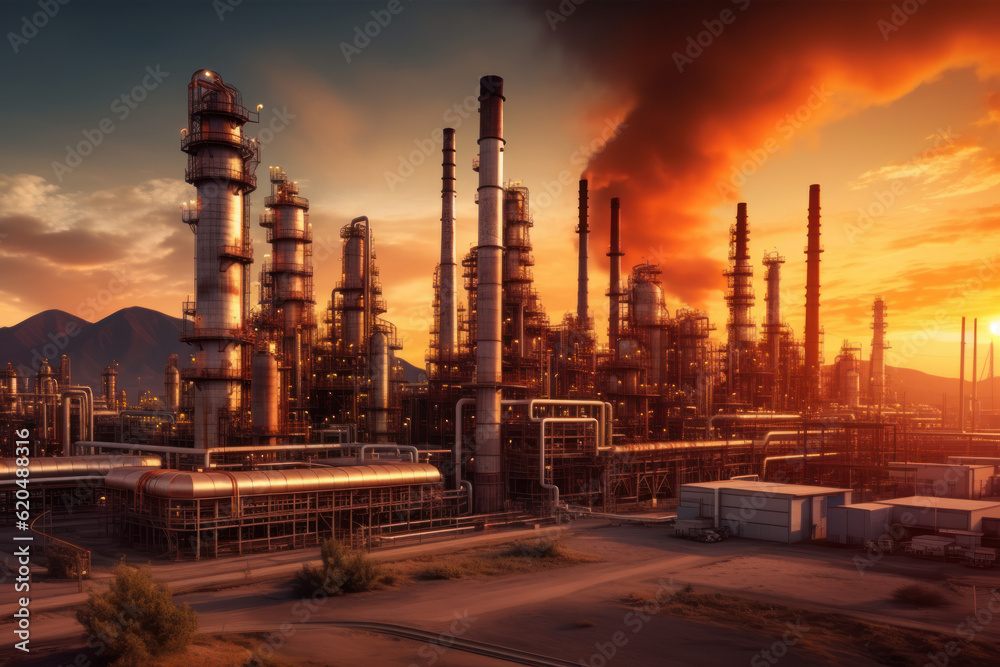 Petrochemical Refinery Complex in the morning, with its industrial ...