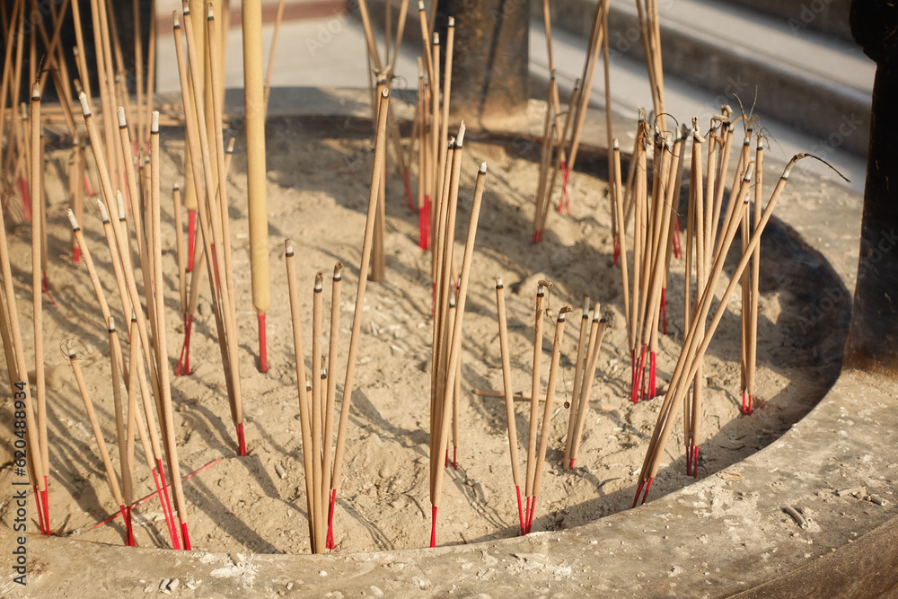 Incense stick burning in incense pot at Chinese temples (Visakha Puja ...