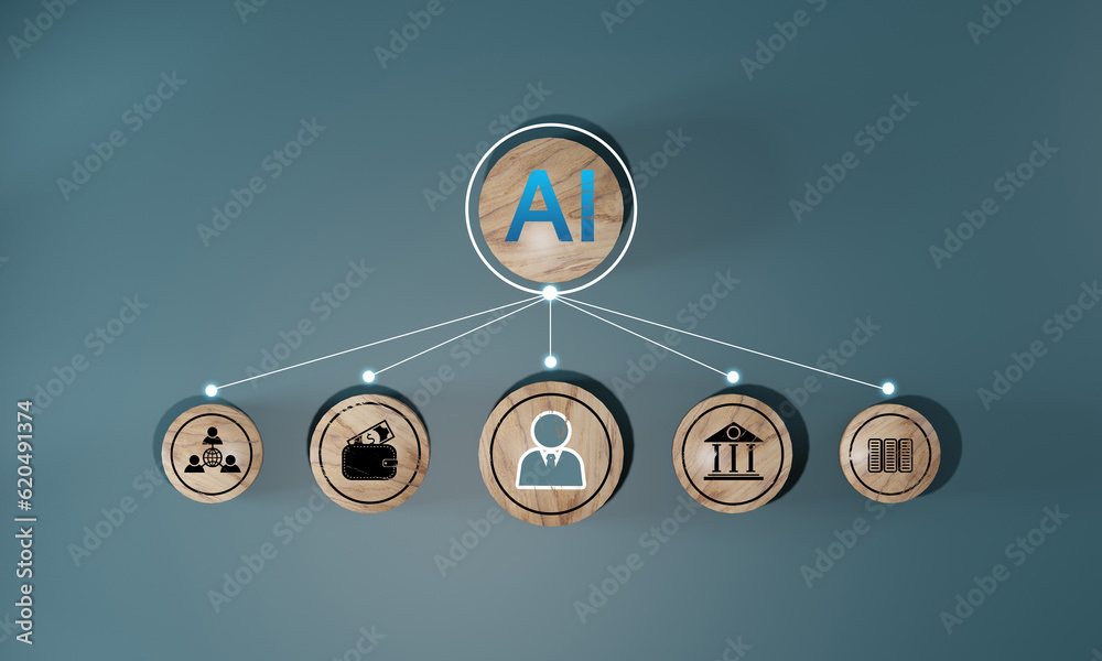 AI network with people. Wooden cube block with AI, Artificial ...