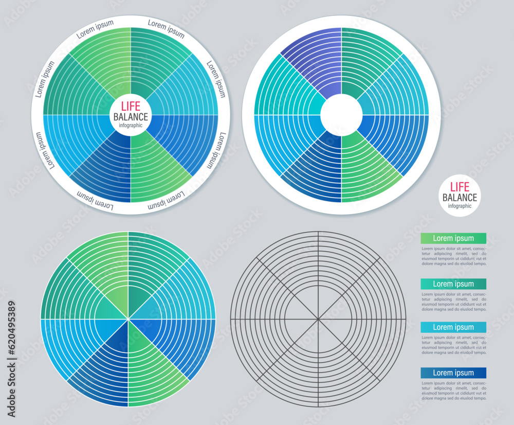 Wheel of life infographic chart design element set. Abstract vector ...
