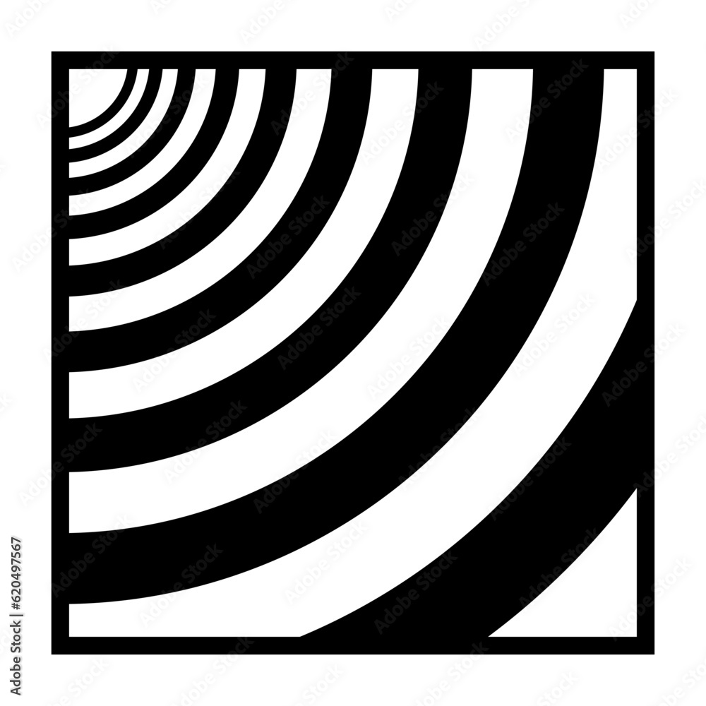 Nine circle segments in a square, similar to a radio wave. The segments ...