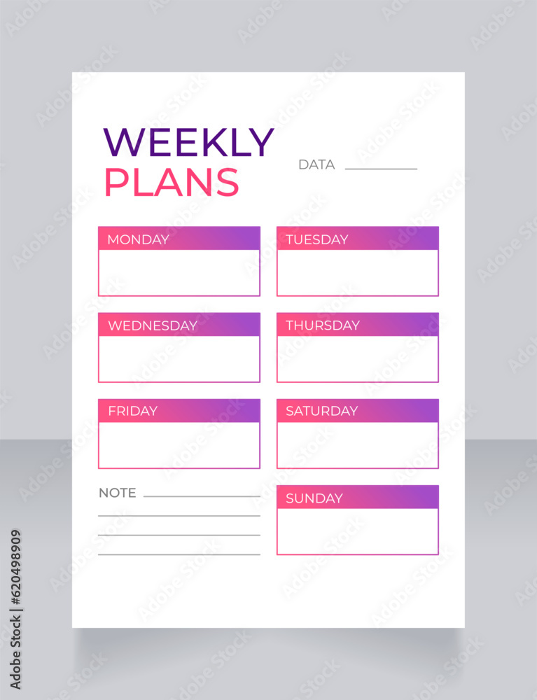 Weekly physical activities planner worksheet design template. Printable ...