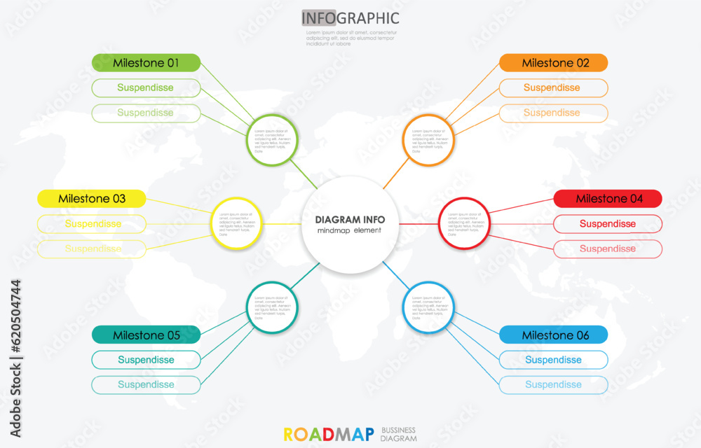bussiness diagram circular layout chart project timeline diagram with 6 ...