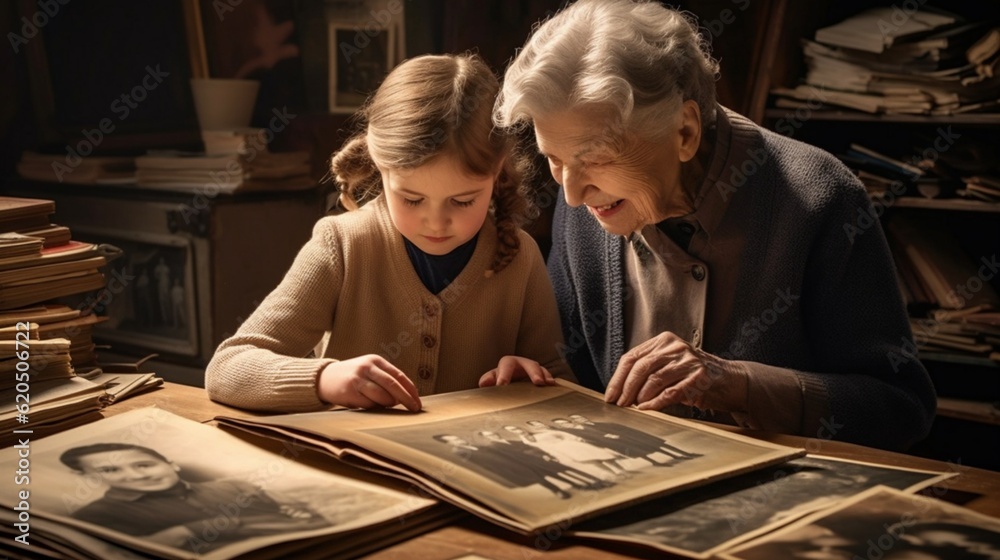 Family tree concept, dna, genes, ancestors. Grandmother elderly woman ...
