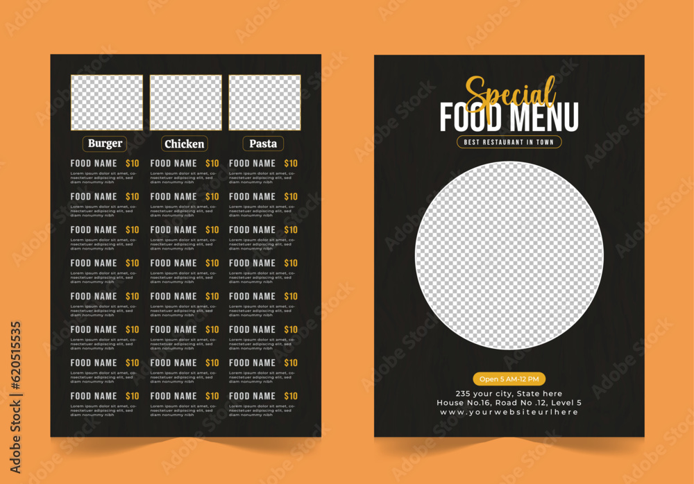 Restaurant cafe food menu card design template, Fast food menu card ...