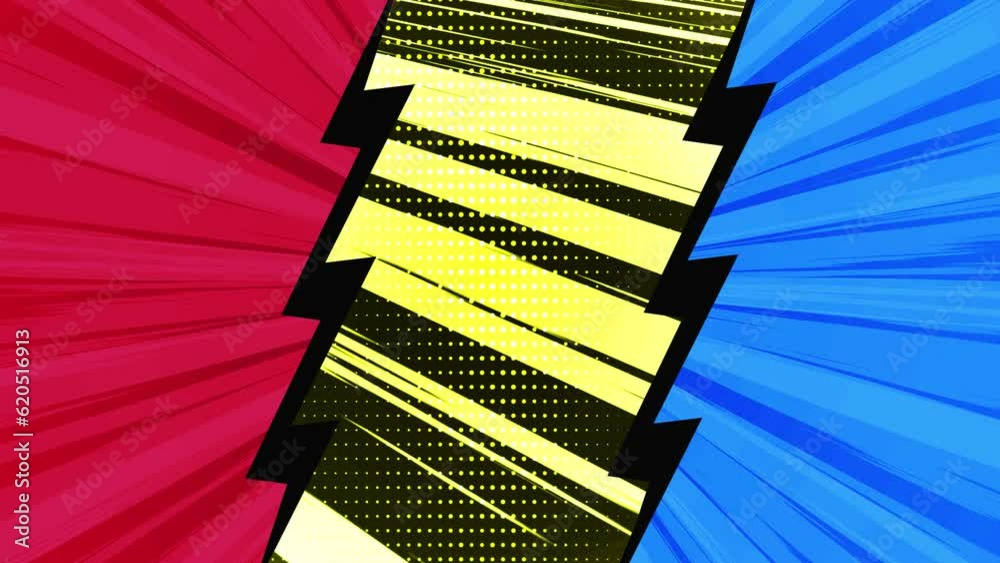 Comic Vs Animated Pop Art Blue Red And Yellow Background. Animation Of ...