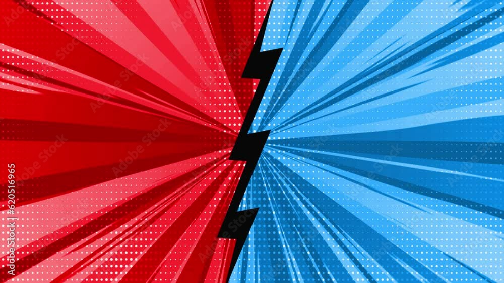 Comic Vs Animated Pop Art Red Vs blue Background. 2 part Animation Of ...