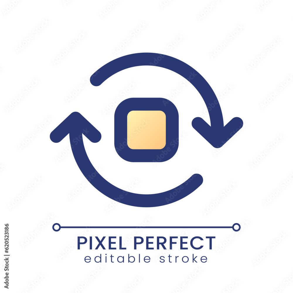 Spin animation pixel perfect gradient fill ui icon. Rotating object ...