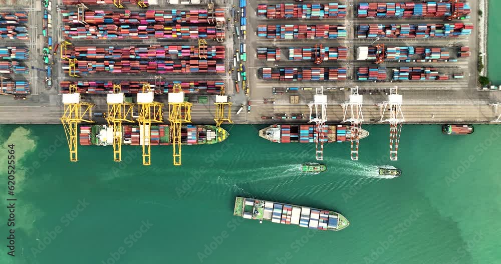 container ship and commercial port loading and unloading cargo from ...