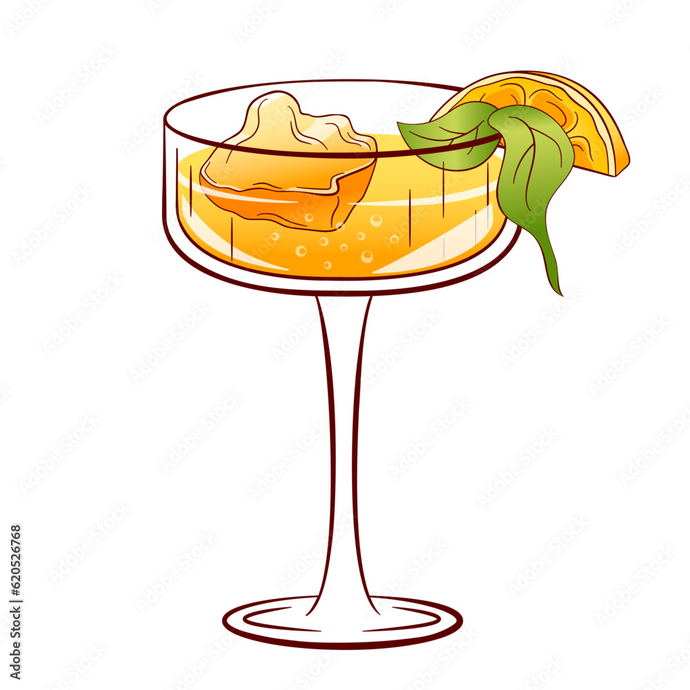 Limoncello spritz cocktail with lemon slice, basil leaves and ice cubes ...