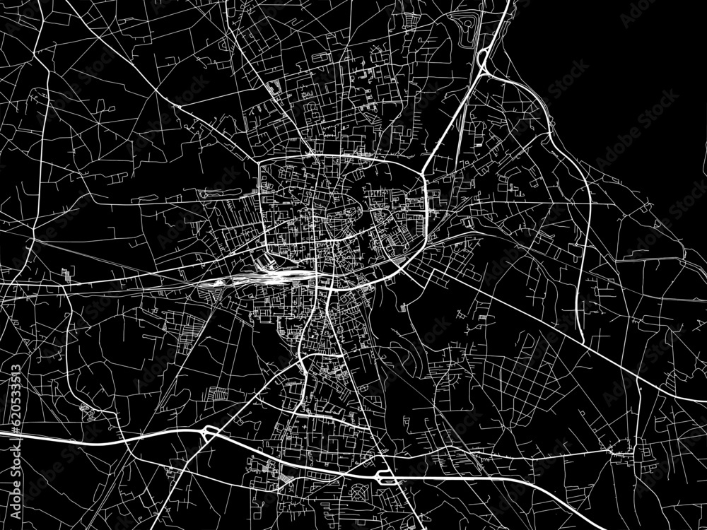 Vector road map of the city of Cottbus in Germany on a black background ...