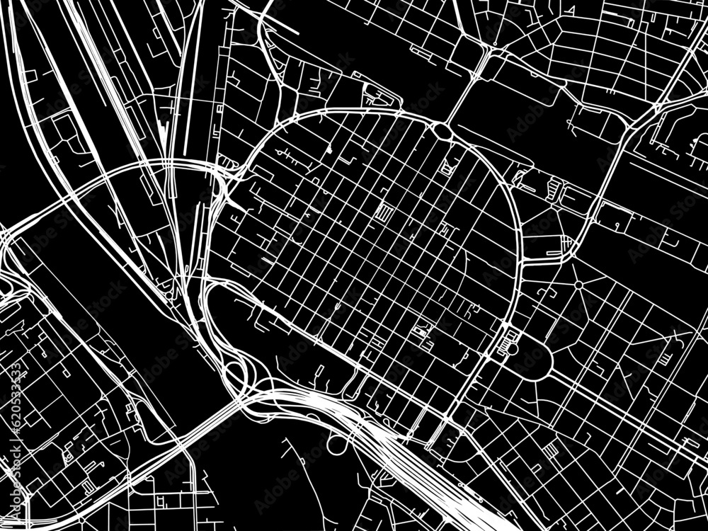 Vector road map of the city of Mannheim Zentrum in Germany on a black ...