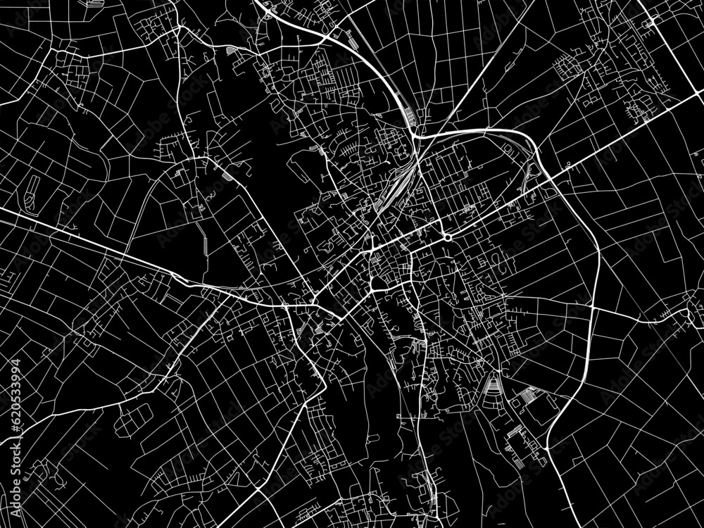 Vector road map of the city of Duren in Germany on a black background ...