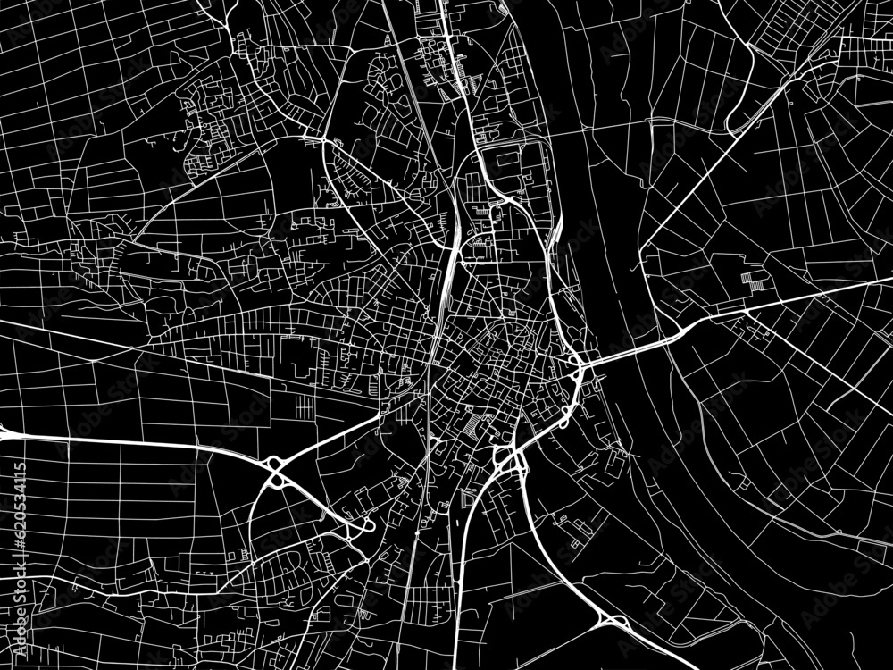 Vector road map of the city of Worms in Germany on a black background ...
